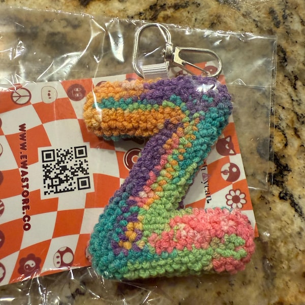 Punch Needle Initial Keychain, Handmade Personalized Bag Charm - Etsy