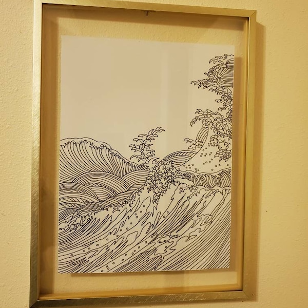 Japanese Wave Print Line Art Line Art Poster Waves Line Drawing Print ...