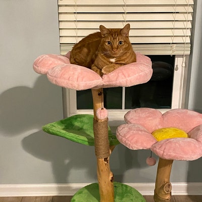Wood Floral Cat Tree Tower, Wooden Cat Tower, Modern Cat Climbing Tree ...