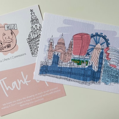 London Skyline Postcard Landmark Illustrations - Etsy UK