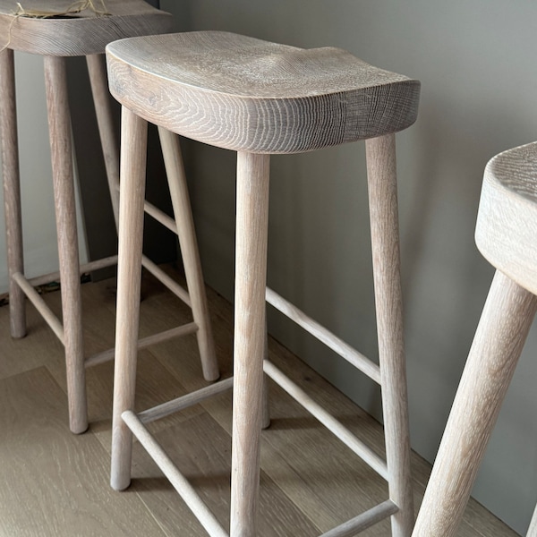 CLASSIC Oak Stool/ Handmade to Any Height/ Solid Oak Kitchen Island Bar ...