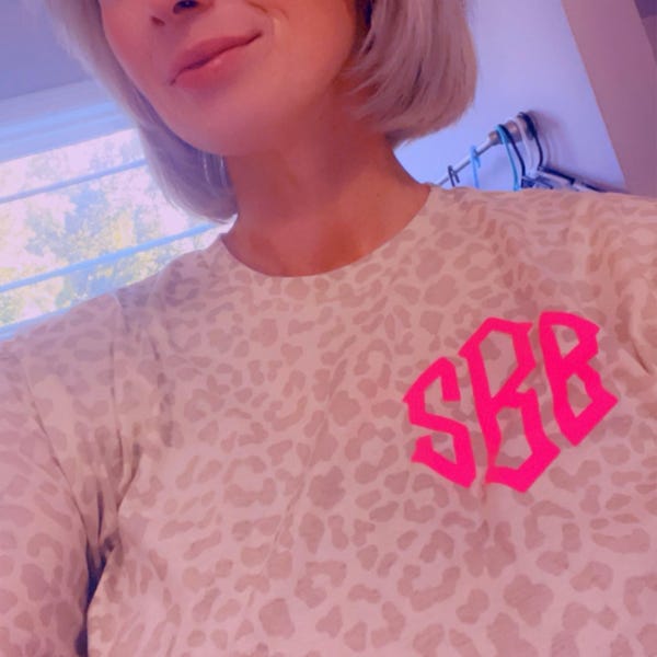 Natural Leopard Puff Monogram T-shirt - Etsy