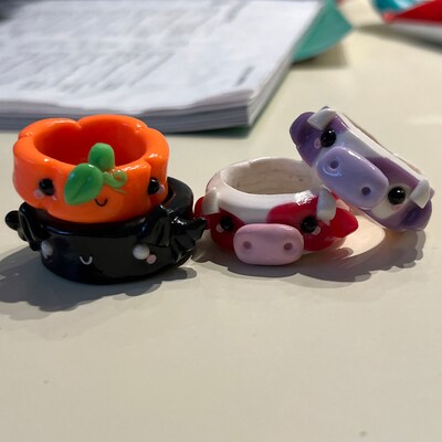 Handmade Polymer Clay Axolotl Ring Chunky Pink Purple or - Etsy