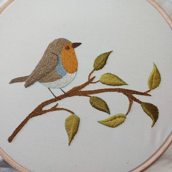Robin Bird Hand Embroidery Pattern , Beginner Needle Painting Digital ...