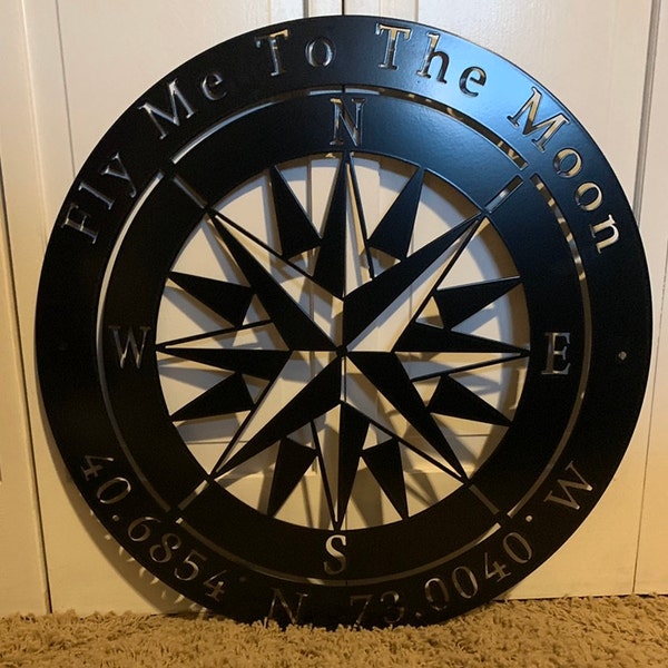 Custom Metal Compass Coordinates Sign - Any Location! - Etsy
