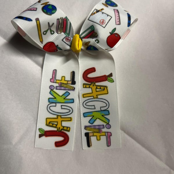 Medium or Large Monogrammed Back to School Hair Bow, First Day of ...