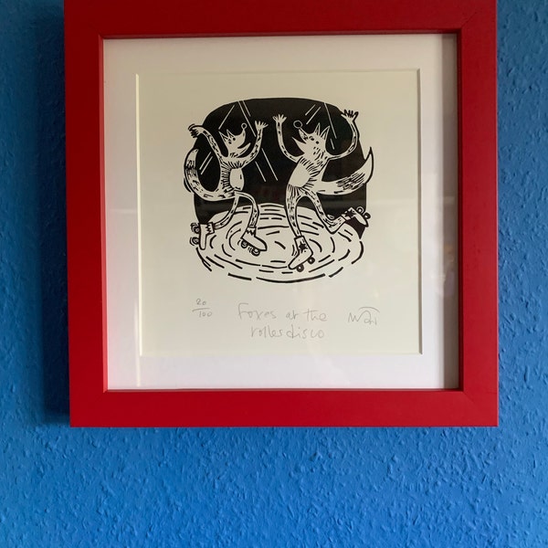 Looking up - Handmade Original Lino Print, People, Black and White ...