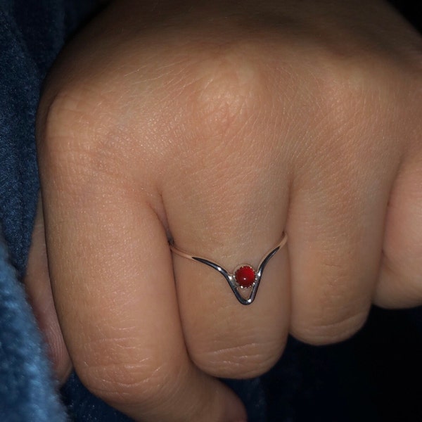 Chevron Ring, Stackable Ring, Birthstone Ring, Dainty Gemstone Ring, Minimalist Stackable ...