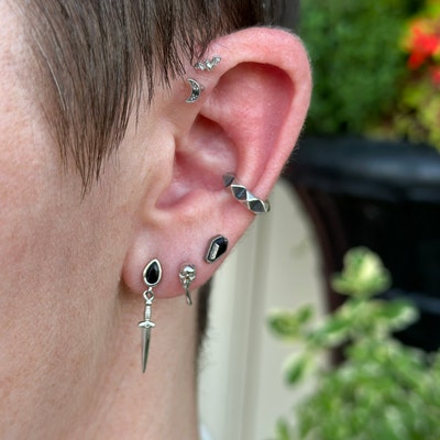 14K Solid Gold Multi Stone Piercing Minimalist Tragus - Etsy