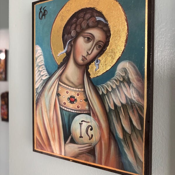 Guardian Angel Icon - Greek Orthodox Handmade Wooden Icon, Byzantine ...