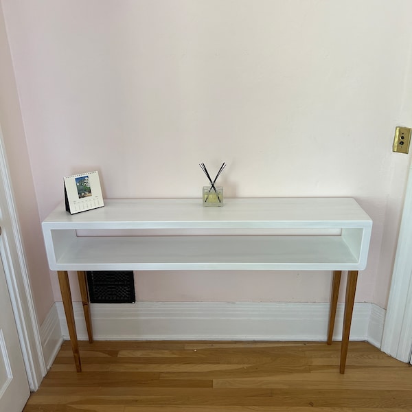 Tall Console Table, White Narrow Entry Way Table, Mid Century, Hand ...