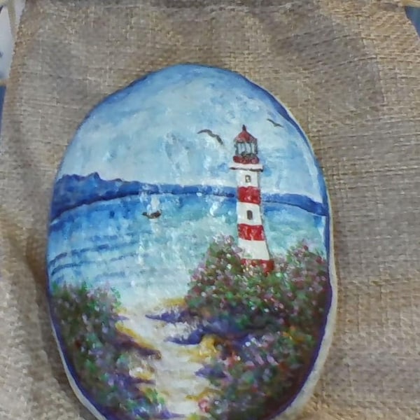 Hand Painted Beach Rock - Annisguam Harbor Lighthouse - Etsy