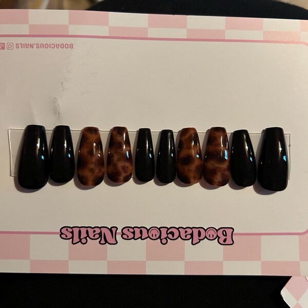 Custom Press on Nails, Tortoise Shell, Animal Print, Brown Black ...