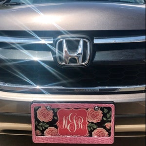 Victorian Rose Personalized License Plate Pink and Black Floral Pattern ...