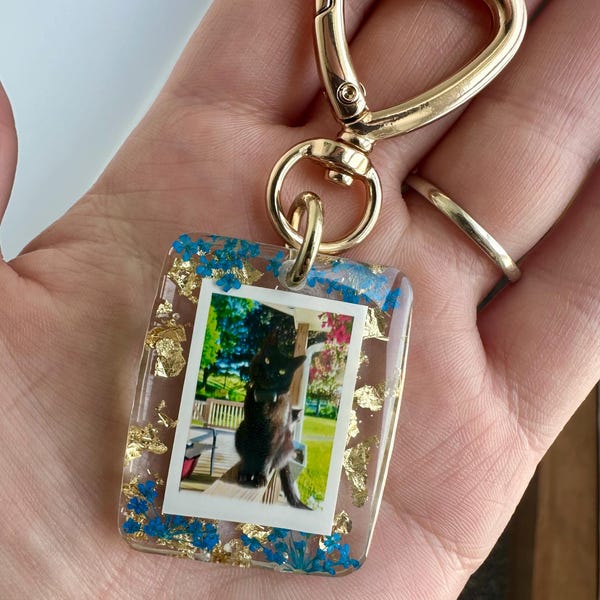 Personalized Photo Gold Keychain -customize W/your Photo, Resin Photo ...