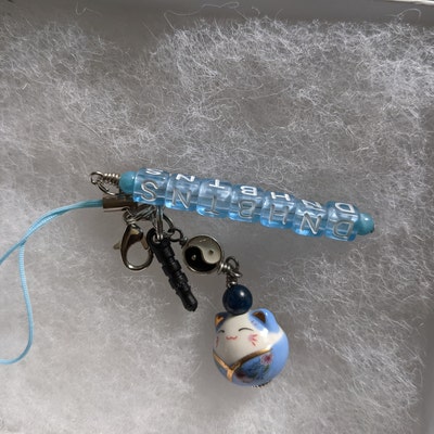 Kawaii Cat Phone Charm Purple Maneki Neko Phone Charm Purple Lucky Cat ...