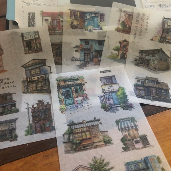 Japanese Building Stickers, Japanese Home and Shops Washi Stickers, Set ...