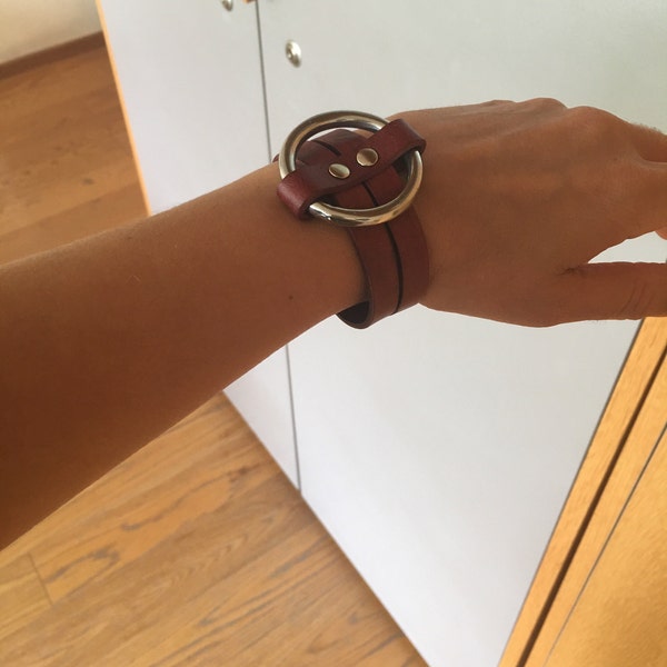 Double O-ring Neckless, Natural Leather, Stainles Steel O-ring - Etsy