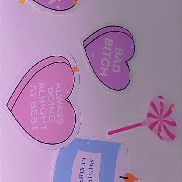 Bad Bitch Lavender Weatherproof Holographic Heart Sticker, Cute Heart ...