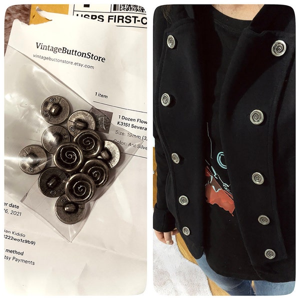 6 Pcs Vintage Flower Shaped ABS Plated Shank Buttons, Antique Silver, 2 ...