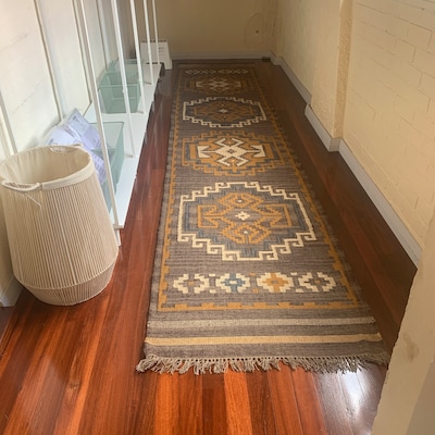 Handmade Kilim Runner, Multicolor Jute Rug Wool Rug Kilim Dhurrie ...