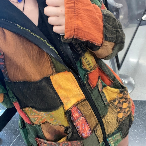 Men’s Women’s Earthy Unisex Hippie Patchwork Jacket, Recycled Fleece ...