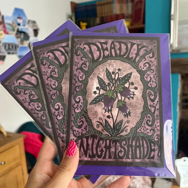 Set of 6 Mini Celestial Witch Prints Spooky A6 Purple Illustration ...