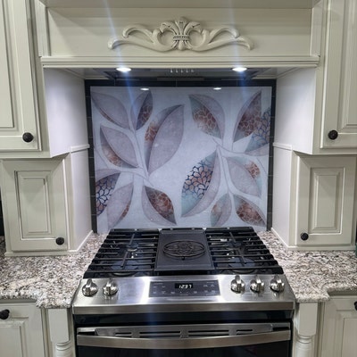 Stove Backsplash Glass Panel, Kitchen Wall Decor, Stove Top Back Cover ...
