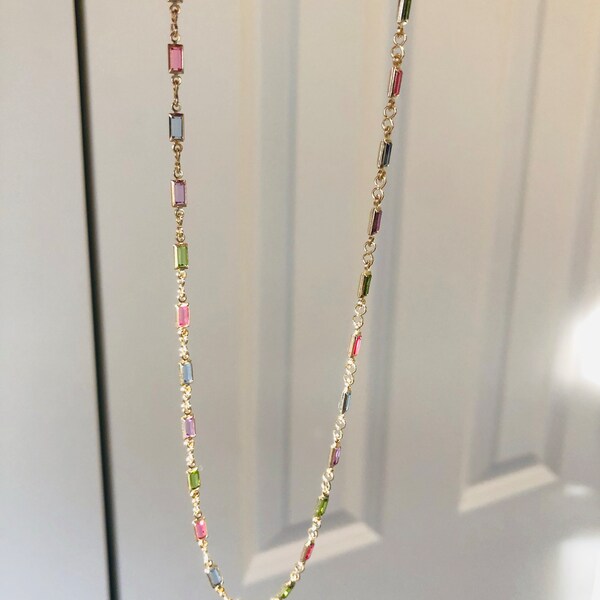 Multicolor Chain Necklace | 18k Gold Filled Necklace | Crystal Necklace ...