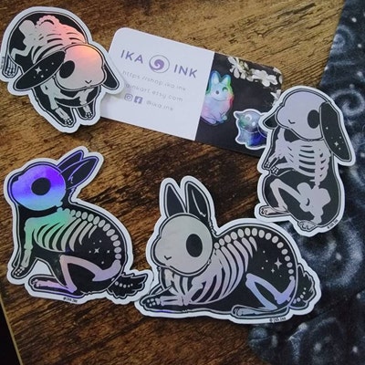 Standing Skelebun Holographic Rabbit Vinyl Sticker A Spooky Halloween ...