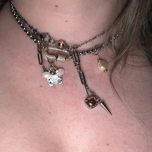 Gold Carabiner Necklace With Swarovski Crystals, Half Tone Stainless ...