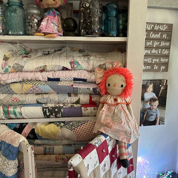 Primitive, Folk Art, Handmade, Original, Rag Doll, Raggedy Annie Doll ...