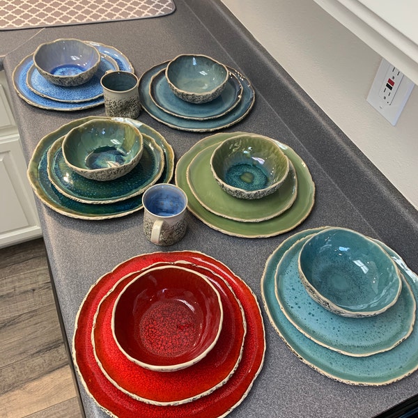 6 Person Handmade Organic Dinnerware Large Ceramics Dinner Set ...