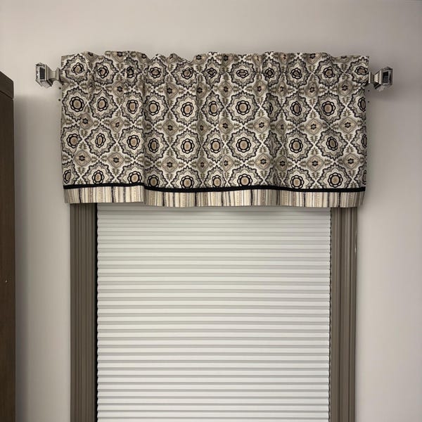 Black Gray Tan Valance Richloom Jacobean Floral Flowers 17 X 44 Curtain ...
