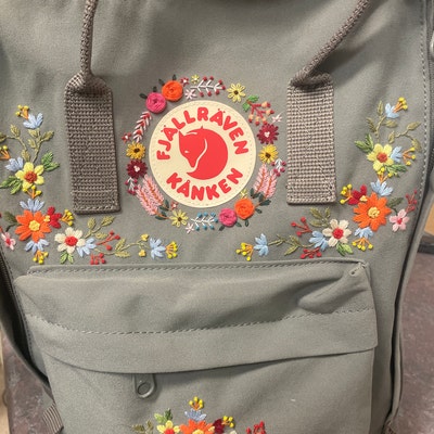 Hand Embroidery on Fjallraven Kanken Backpack With Flowers and Rainbow ...