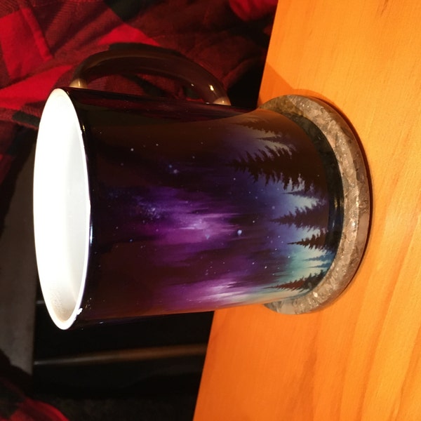 Northern Lights Aurora Borealis Winter Forest Ceramic Ornaments, 2-side ...