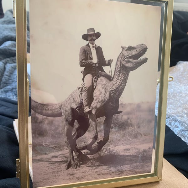 Dinosaur Cowboy, Vintage Photography, Art Poster Print, Dark Academia ...