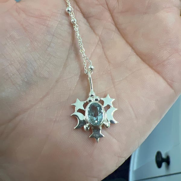 Oval Faceted Blue Topaz Celestial Stars 925 Sterling Silver Necklace - Etsy