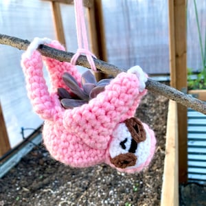 Sloth Planter Crochet Pattern, Mini Succulent Planter, Hanging Crochet ...