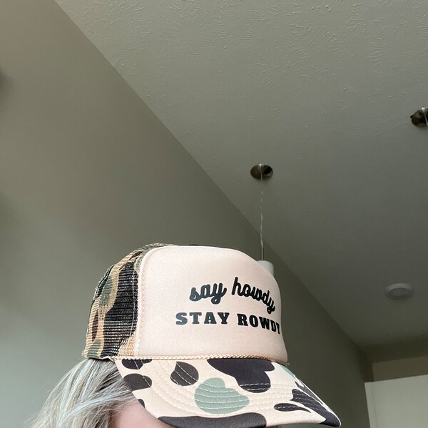 Black Say Howdy, Stay Rowdy Trucker Hat, Party Hat, Bachelorette Hat ...