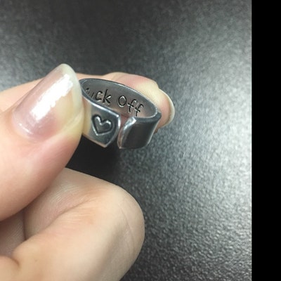 Hidden Swear Word, Adjustable Aluminum Metal Stamped Ring, Creep Ring ...