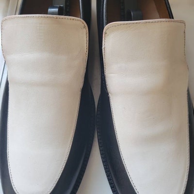 Bespoke Men's Handmade Two Tone Cream and Black Leather Oxford Shoes ...