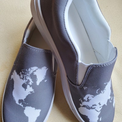 World Map Slip on Shoes Women Canvas Shoes Custom Shoes Unique Shoes ...