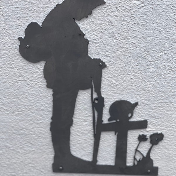 Metal Army Soldier Memorial & Cross - Lest We Forget Silhouette ...