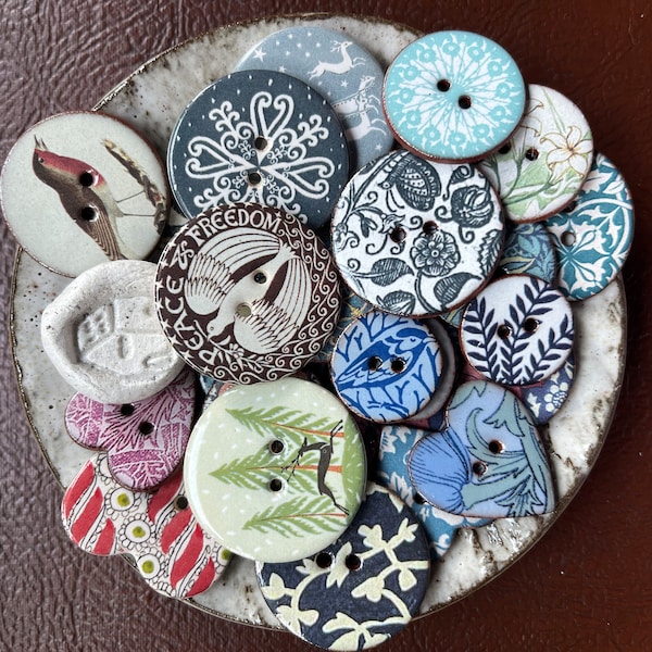 Set of 8 Handmade Ceramic Buttons. William Morris Vintage Design 22mm ...