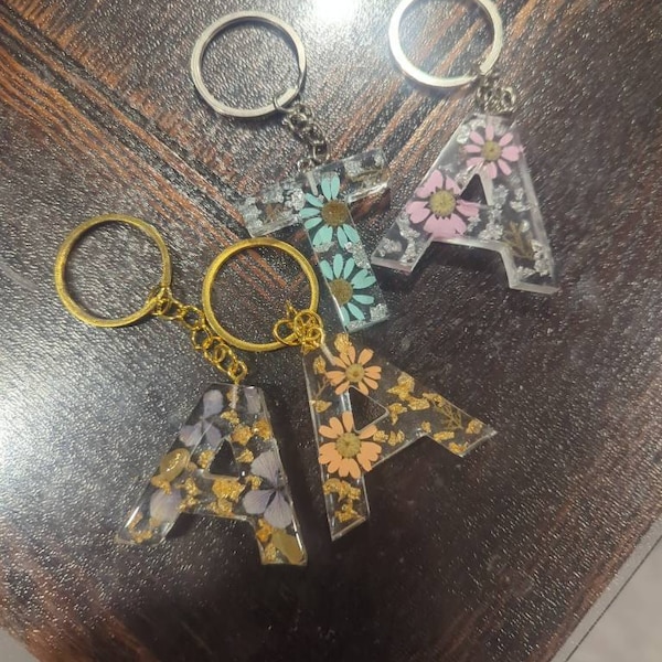 Personalized Name Bead Keychain Resin Letter Key Chain Initial Keyring ...