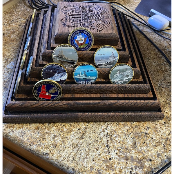 Spinning Pyramid Challenge Coin Holder - Handmade Coin Display for ...