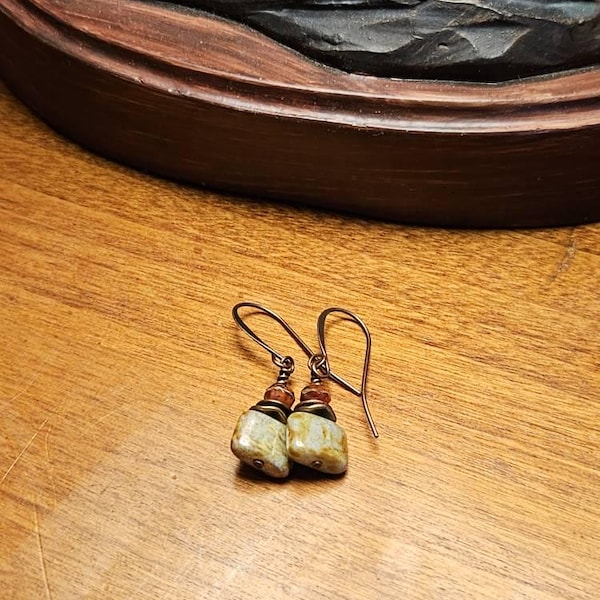 Hummingbird ~ Rustic Boho Earthy Sage Earrings ~ Small Dangle Earrings ...
