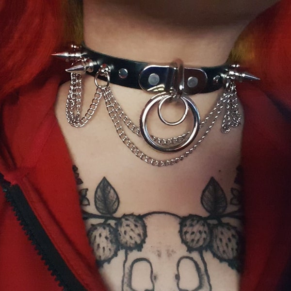 Chained and Spiked Leather Collar - Etsy