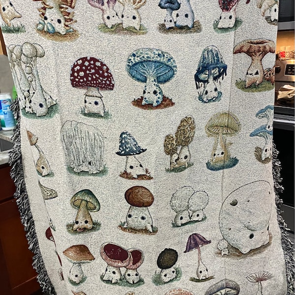 Mushling Woven Queen Blanket - Mushroom Fungi Tapestry Blanket - Etsy